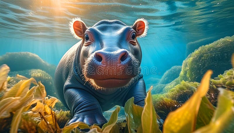 Hippo Hippopotamus in Water Cartoon Stock Image - Image of animals ...