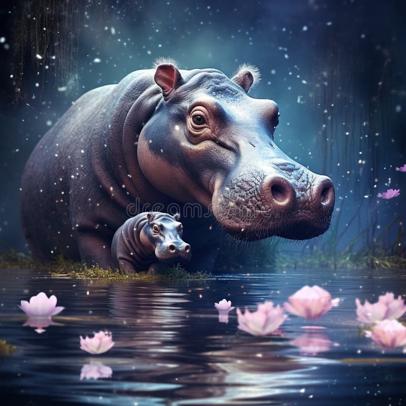 Ai Generated Illustration Wildlife Concept of Hippo with Stock ...