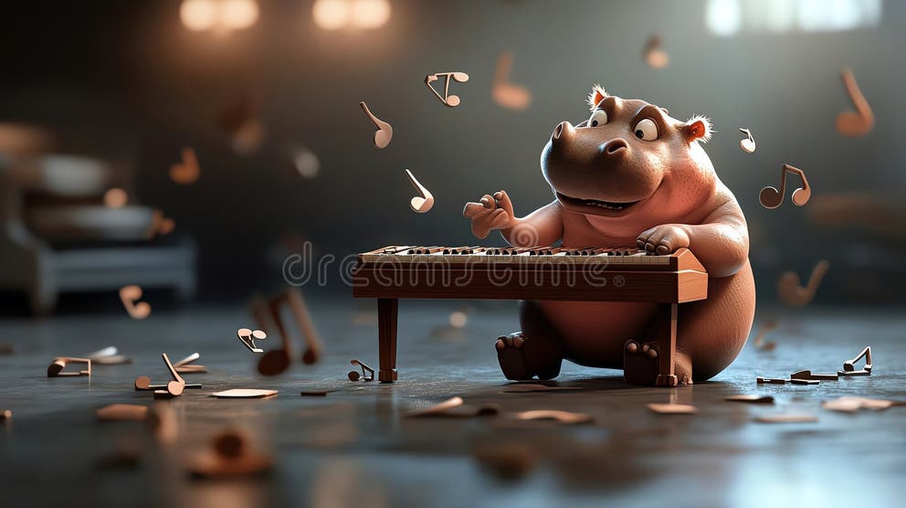Hippo Playing Piano Surrounded by Musical Notes Generative AI ...