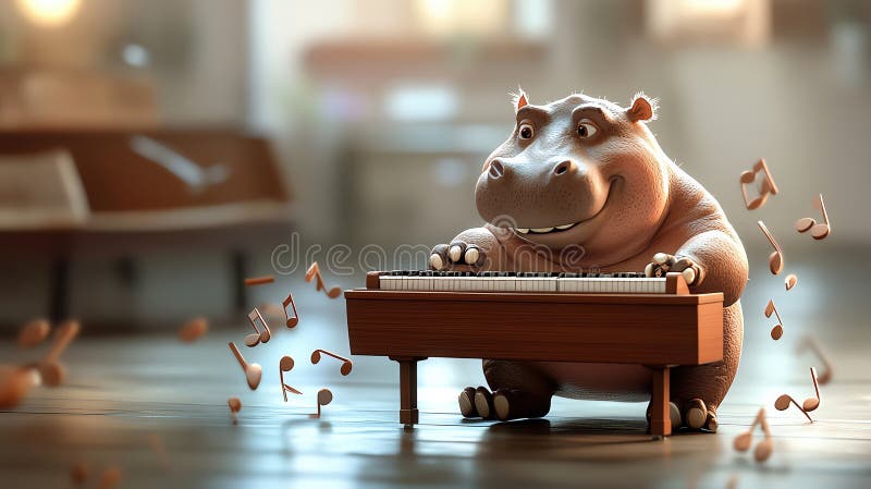 Hippo Playing Piano Surrounded by Musical Notes Generative AI ...