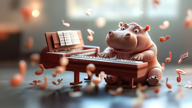 Hippo Playing Piano Surrounded by Musical Notes Generative AI ...