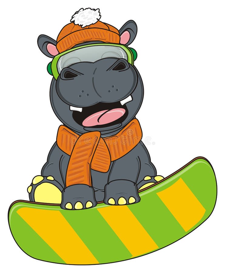 Hippo Riding on the Snowboard Stock Illustration - Illustration of pose ...