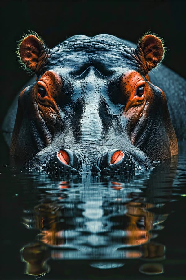 Hippo is Seen in Pool of Water with Its Eyes Open and Looking Straight ...