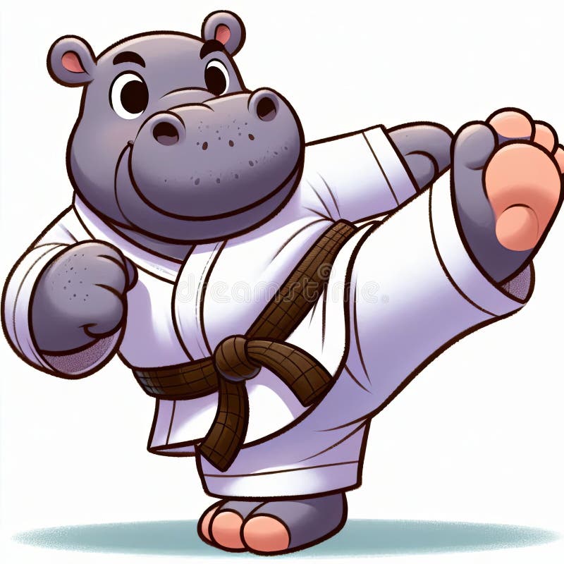 Hippo Sensei Showing a Karate Move Stock Illustration - Illustration of ...