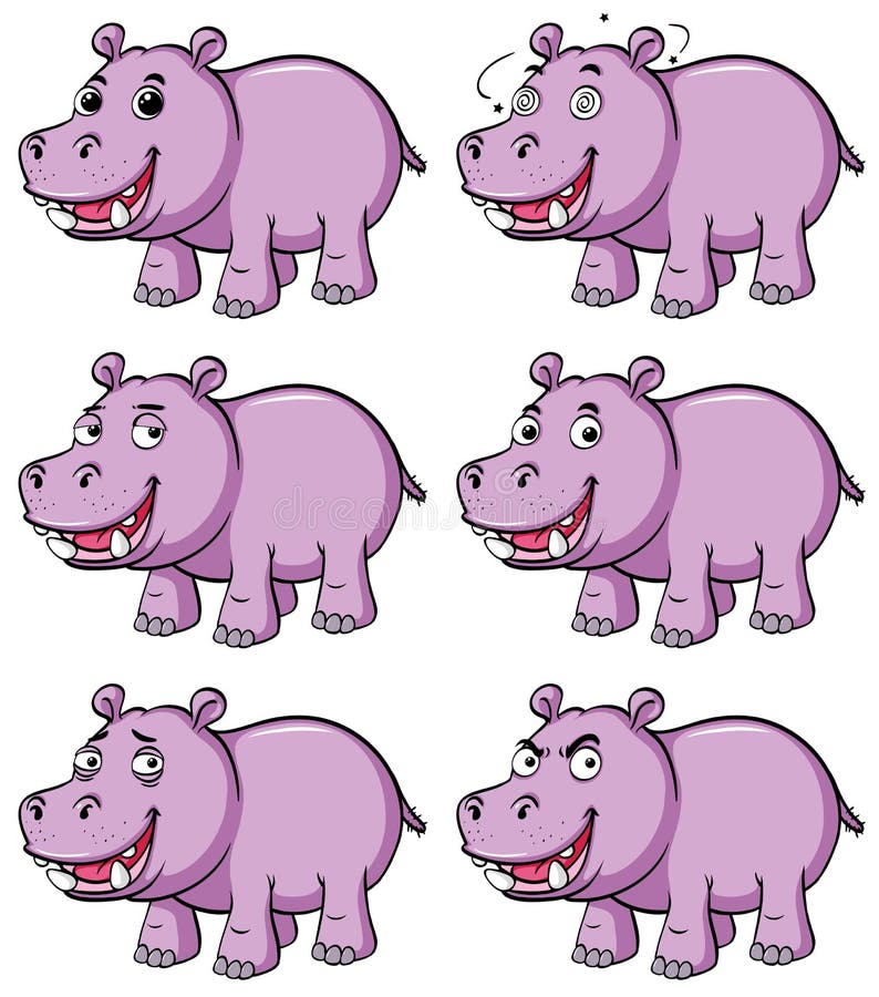 Hippo in Six Different Emotions Stock Vector - Illustration of living ...