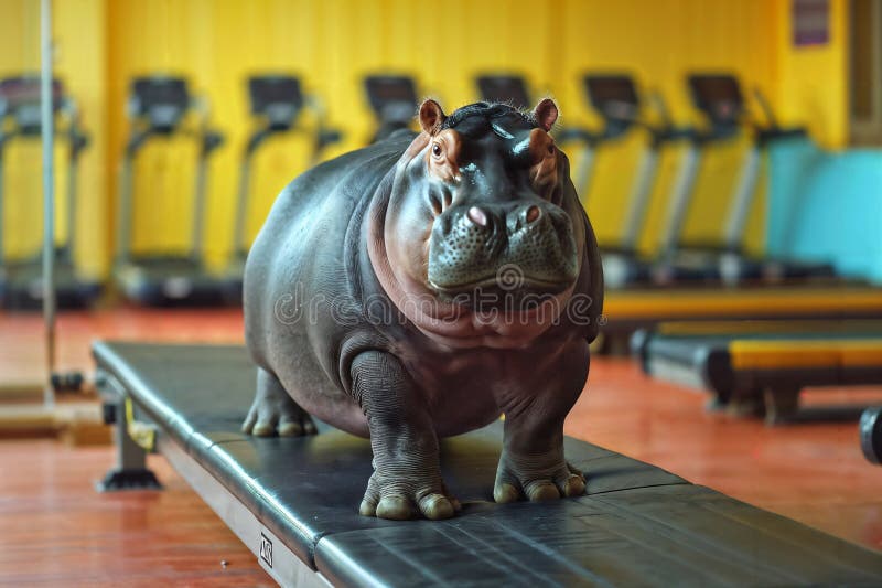 Hippo on Treadmill in Gym. Created with Generative AI Stock ...