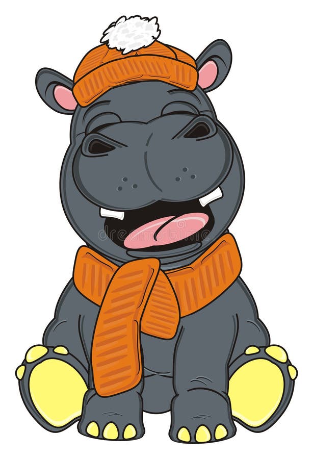 Hippo in Winter Hat and Scarf Stock Illustration - Illustration of wild ...