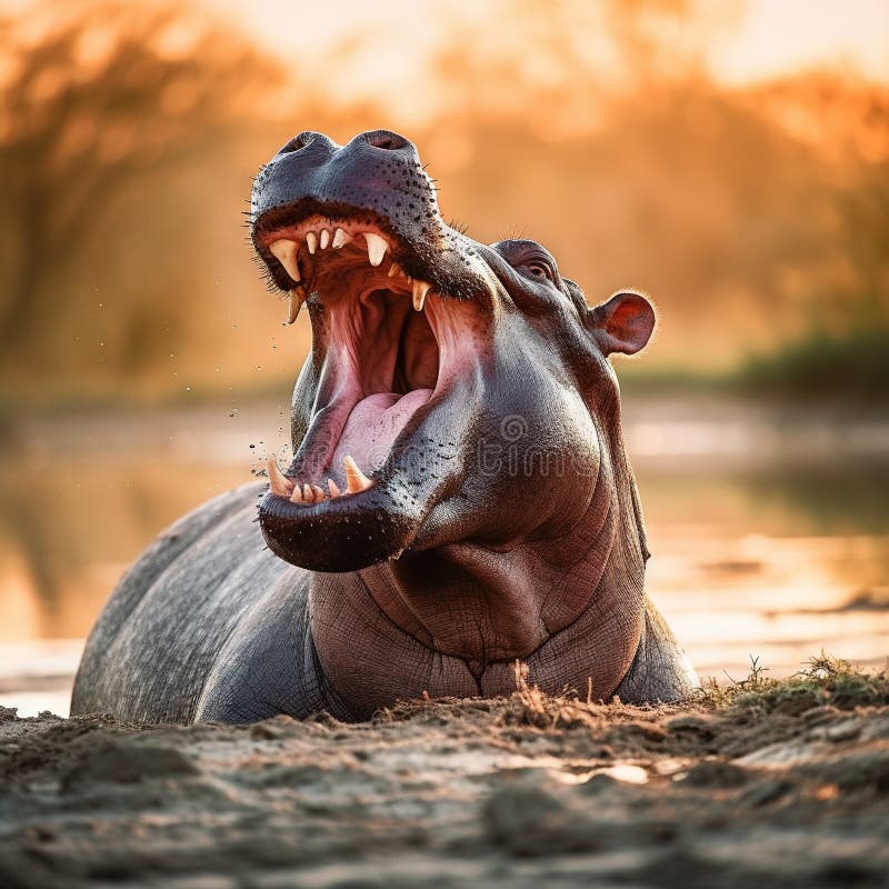 Ai Generated Illustration Wildlife Concept of Hippo Yawn Stock ...