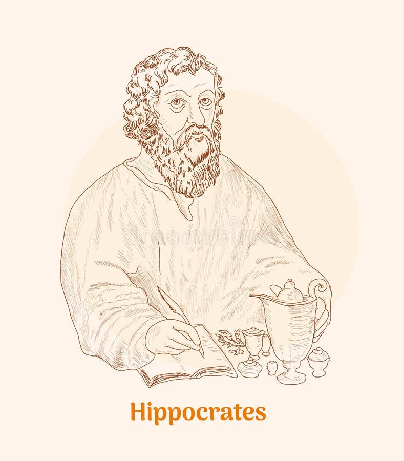 Hippocrates 460-370 BC Portrait in Line Art Illustration Stock Vector ...