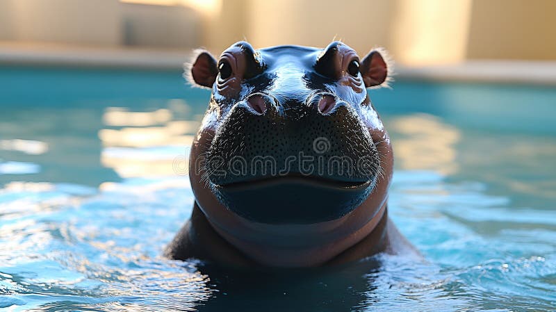 Hippopotamus in a pool stock illustration. Illustration of large ...