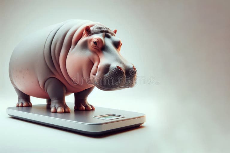 Hippopotamus Standing on Floor Scales. Space for Text. Stock ...