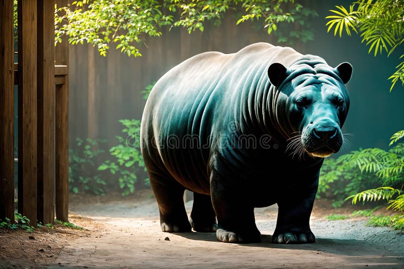 A Hippopotamus Standing in a Grassy Area with Trees in the Background ...