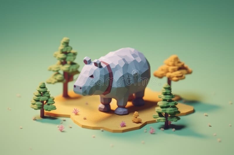 A Hippopotamus Walking in Forest 3D Tiny Cute Isometric Generative AI ...