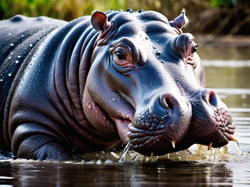 Hippopotamus in the water stock illustration. Illustration of ...