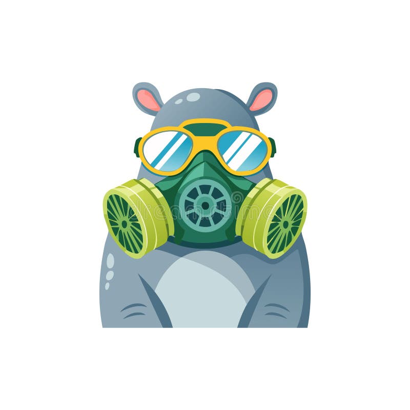 Hippopotamus Wearing a Gas Mask Stock Vector - Illustration of fire ...