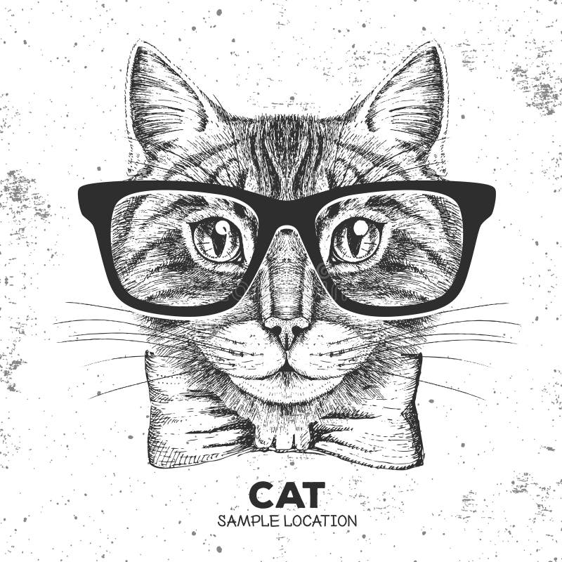 Hipster Animal Cat. Hand Drawing Muzzle of Animal Cat Stock Vector ...