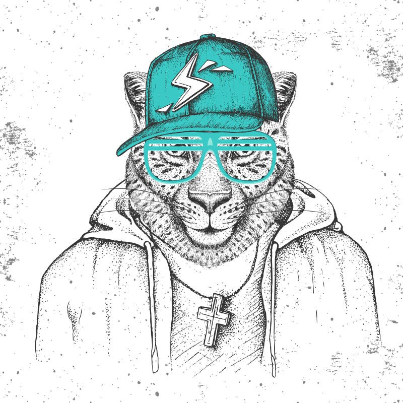 Hipster Animal Cheetah Dressed in Cap Like Rapper. Hand Drawing Muzzle ...