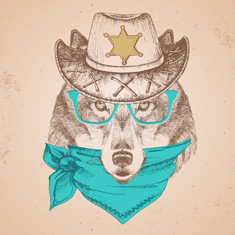 Hipster Animal Wolf. Hand Drawing Muzzle of Wolf Stock Vector ...