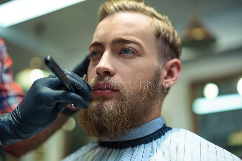 Hipster in barber shop stock photo. Image of shop, salon - 76787414