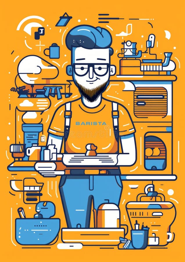Hipster Barista Making Espresso - Retro Colour Poster Stock ...