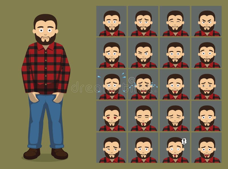 Hipster Beard Cartoon Character Emotion Faces Vector Illustration Stock ...