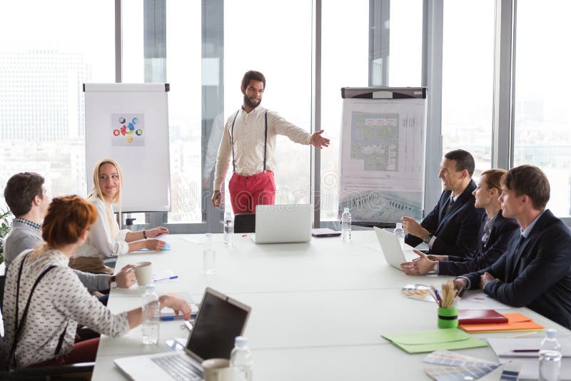 Hipster Business Man Presenting the Project Stock Photo - Image of ...
