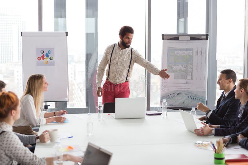 Hipster Business Man Presenting the Project Stock Image - Image of ...