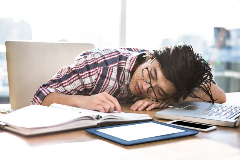 Hipster Businessman Falling Asleep on Desk Stock Photo - Image of ...