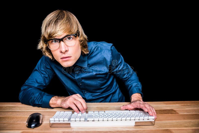 Man Looking Closely at His Laptop Stock Photo - Image of office, news ...