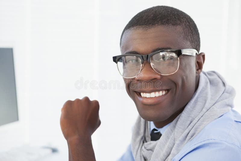Hipster Businessman Smiling at His Desk Stock Photo - Image of office ...