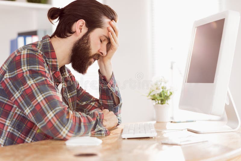 Hipster Businessman Stressed at His Desk Stock Image - Image of ...