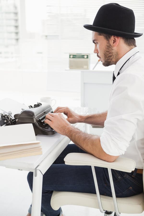 Hipster Businessman Using a Typewriter Stock Photo - Image of ...