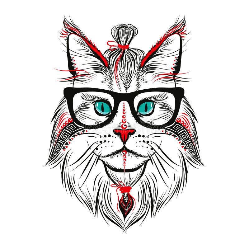 Cute Hipster Rockabilly Cat Stock Vector - Illustration of design ...