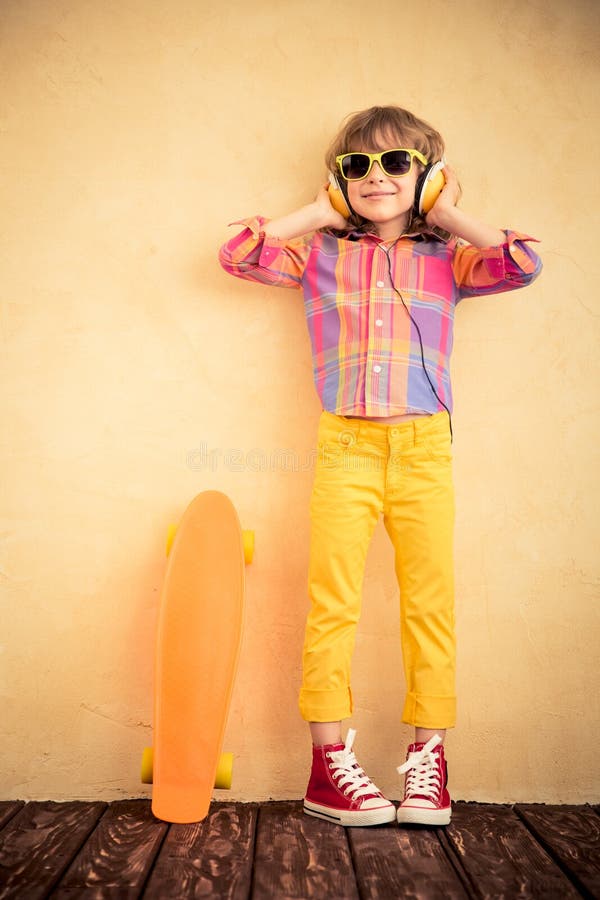 Hipster Child with Skateboard Stock Image - Image of girl, holiday ...