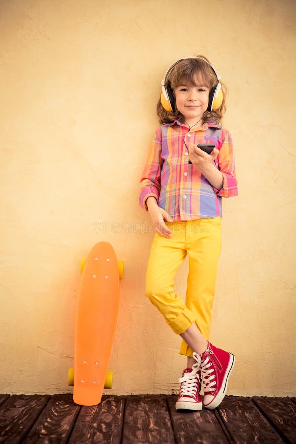 Hipster Child with Skateboard Stock Image - Image of skateboarding ...