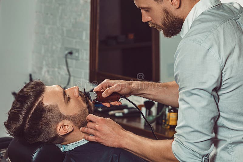 Hipster Client Visiting Barber Shop Stock Photo - Image of customer ...