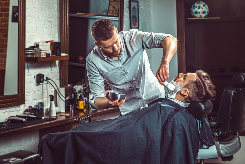 Hipster Client Visiting Barber Shop Stock Image - Image of expression ...