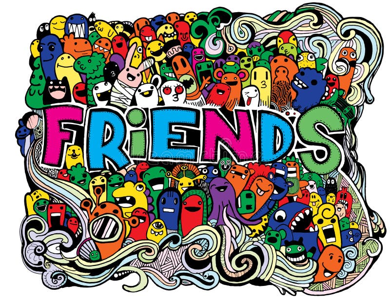 Hipster Doodle Monster Collage Background Stock Illustration ...