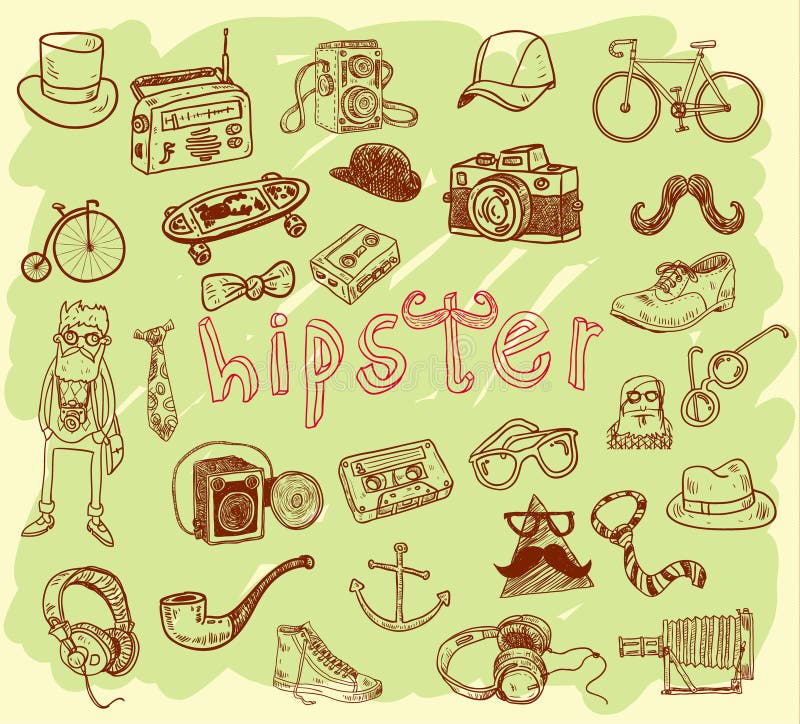 Hipster Doodle Set, Hand Drawn Illustration Stock Vector - Illustration ...