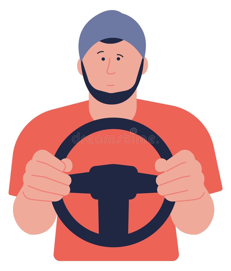 Hipster Driving. Young Man Hold Steering Wheel Stock Vector ...