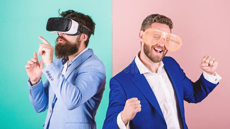 Hipster Exploring Virtual Reality. Business Implement Modern Technology ...