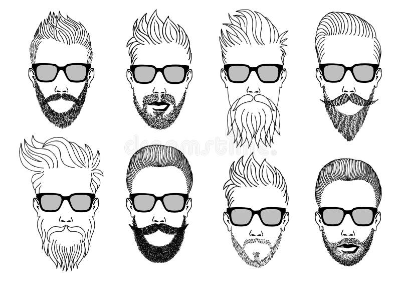 Hipster Faces with Beard, Vector Set Stock Vector - Illustration of ...