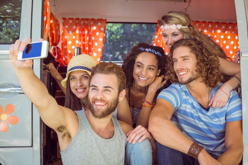 Hipster Friends on Road Trip Taking Selfie Stock Image - Image of ...