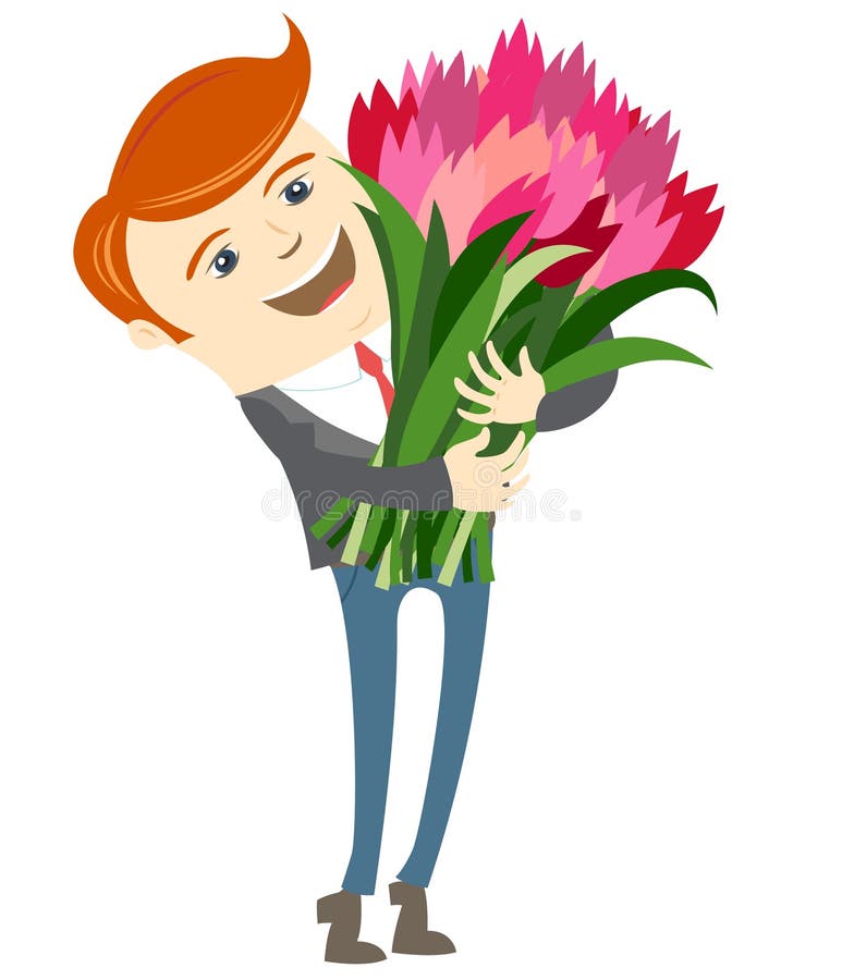Pop Art Handsome Man with Flowers Bouquet Roses Stock Vector ...