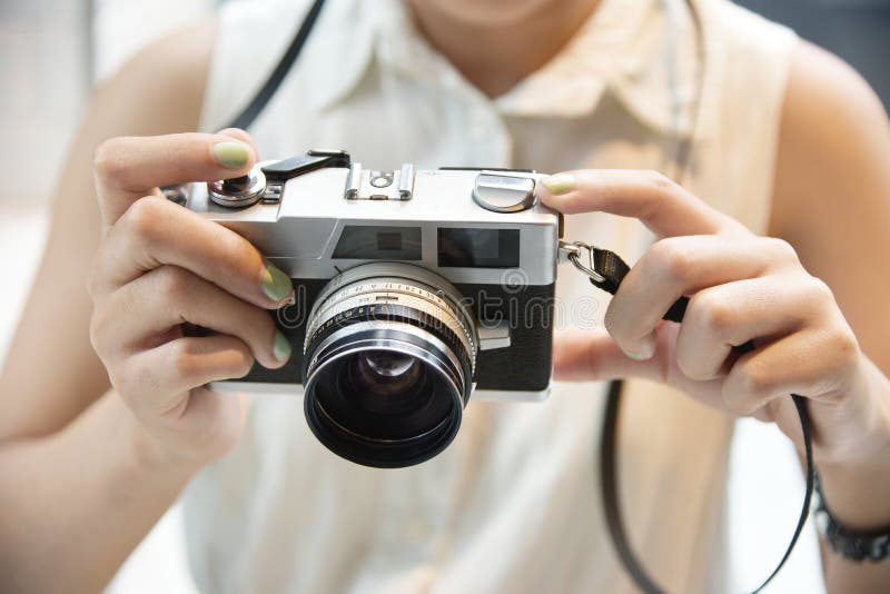 Hipster Girl Take a Photo with Vintage Camera Stock Image - Image of ...