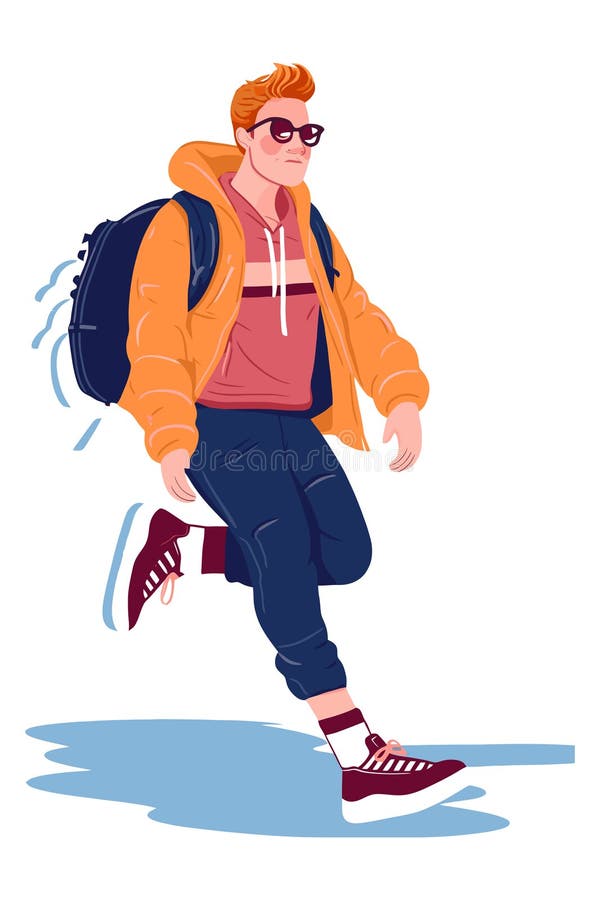 Hipster Guy with Backpack. Vector Illustration in Cartoon Style Stock ...