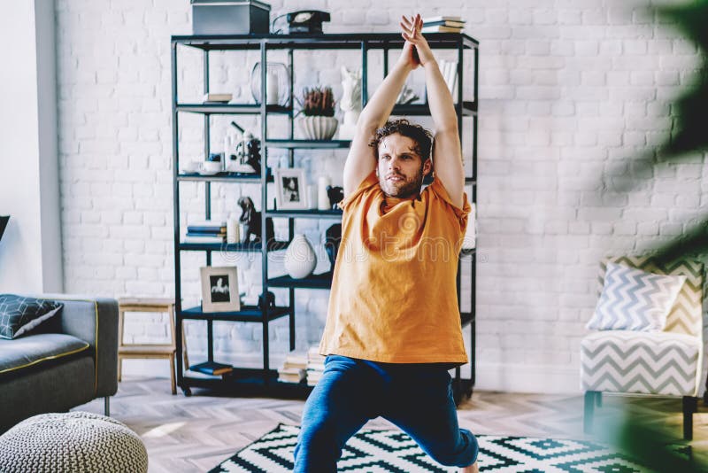 Hipster Guy Practicing Meditation in Poses at Home Stock Image - Image ...