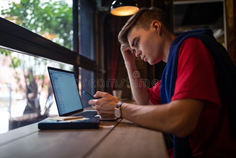 Hipster Guy Received Notifications on Cellphone Stock Photo - Image of ...