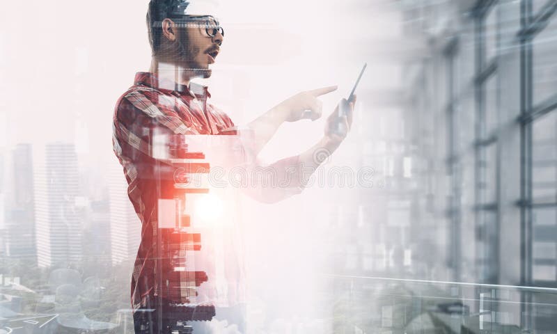 Hipster Guy Use Smartphone . Mixed Media Stock Image - Image of phone ...