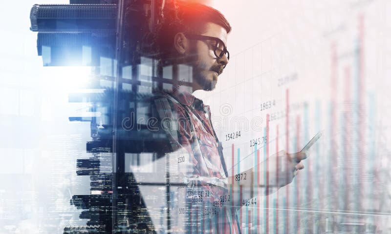 Hipster Guy Use Smartphone . Mixed Media Stock Image - Image of ...